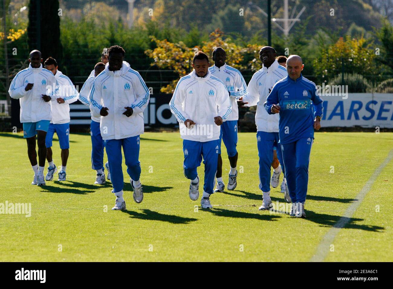 OLympique de Marseille's players during the soccer training session at ...