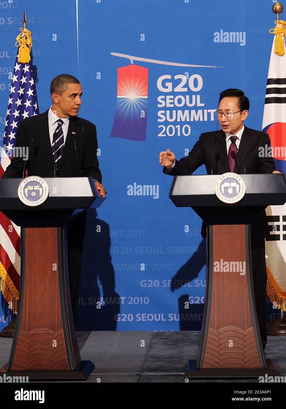 U.S. President Barack Obama and South Korean President Lee Myung-bak ...