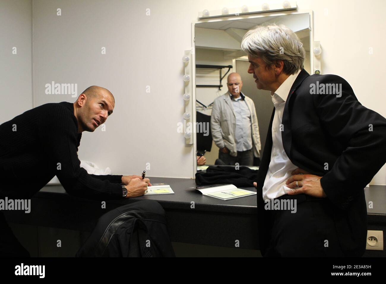 EXCLUSIVE - Zinedine Zidane, ELA's President Guy Alba backstage during ...