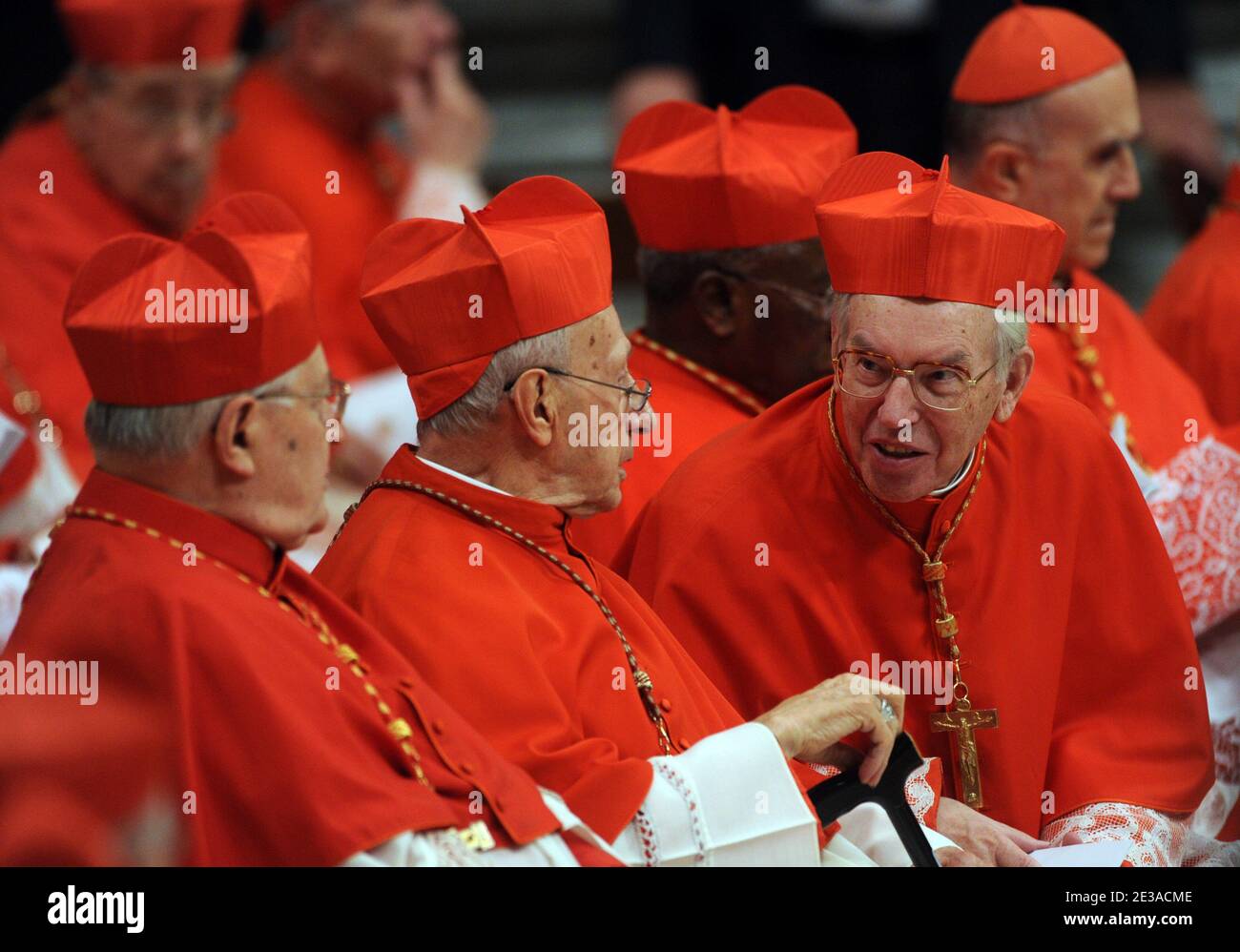 Italian cardinal Giovanni Battista Re (right) assists at the consistory ...