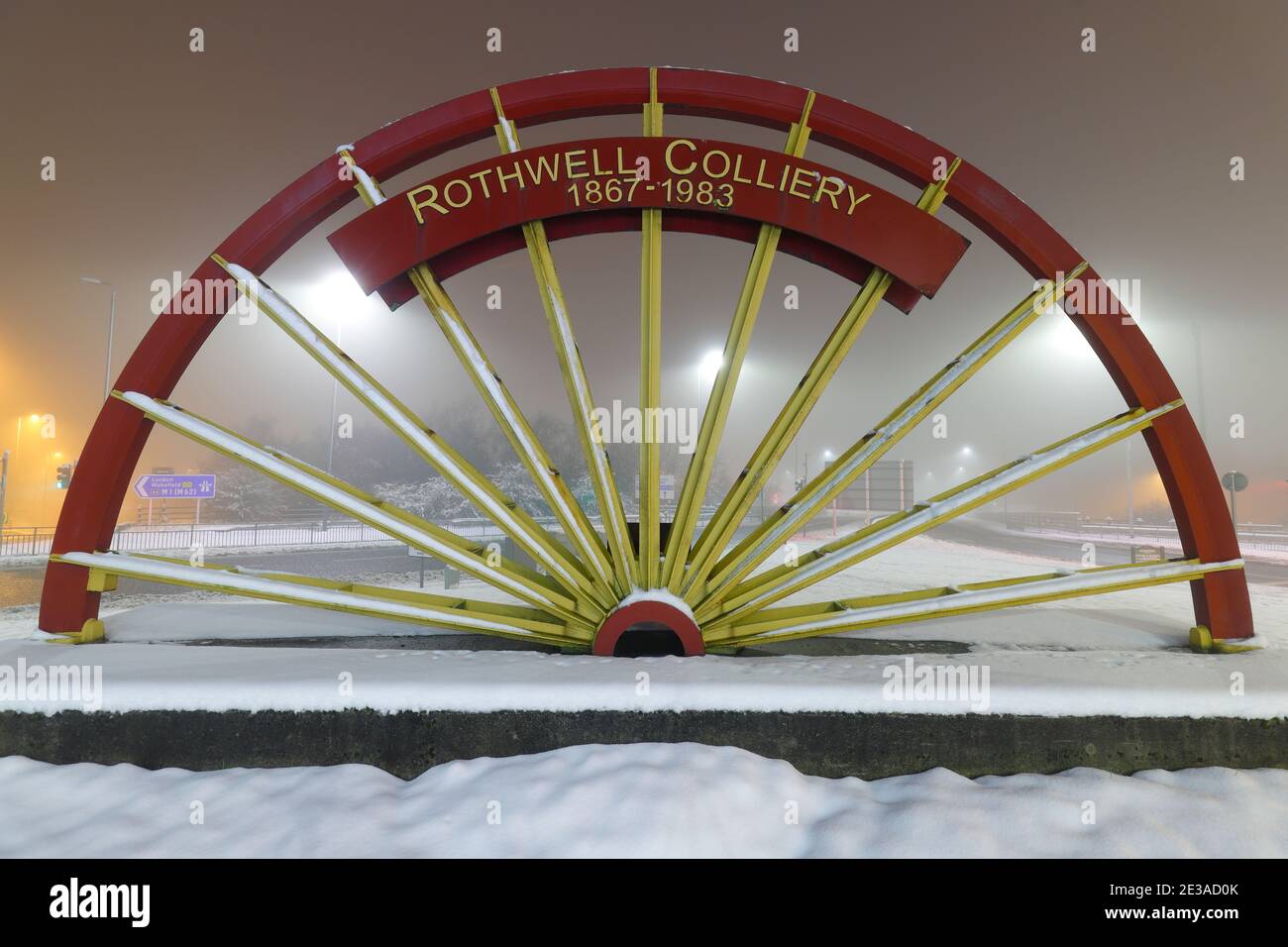 Rothwell Colliery wheel located on a roundabout over the M1 in Leeds ...