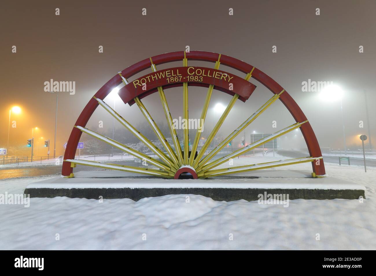 Rothwell Colliery wheel located on a roundabout over the M1 in Leeds ...