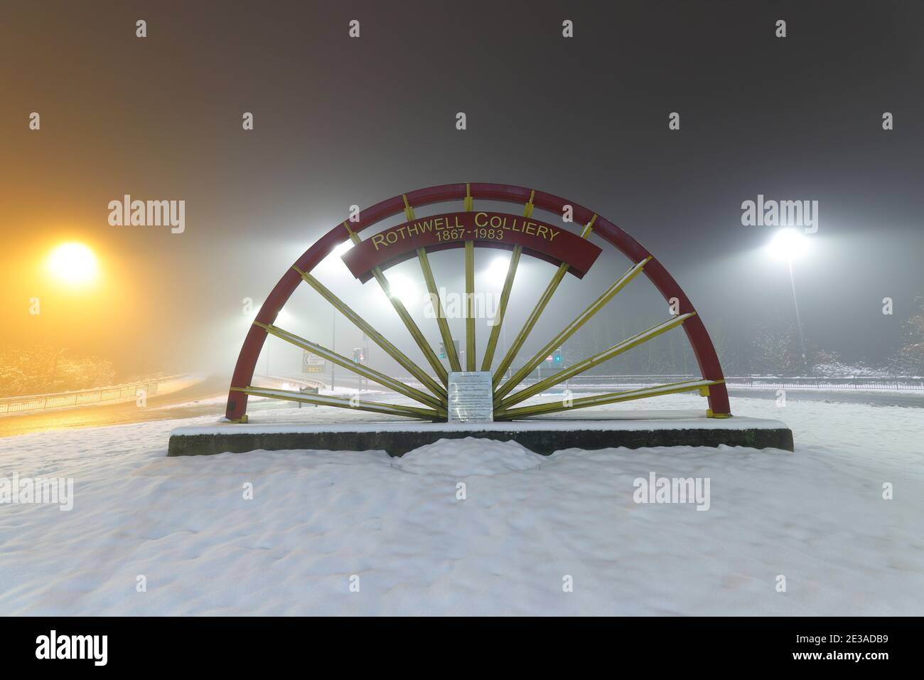 Rothwell Colliery wheel located on a roundabout over the M1 in Leeds ...