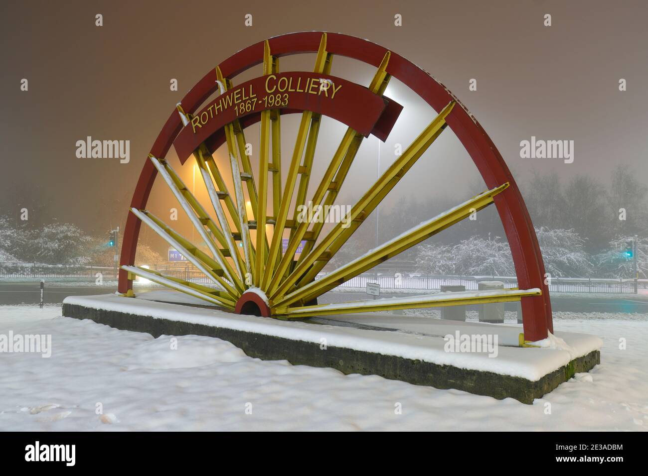 Rothwell Colliery wheel located on a roundabout over the M1 in Leeds ...