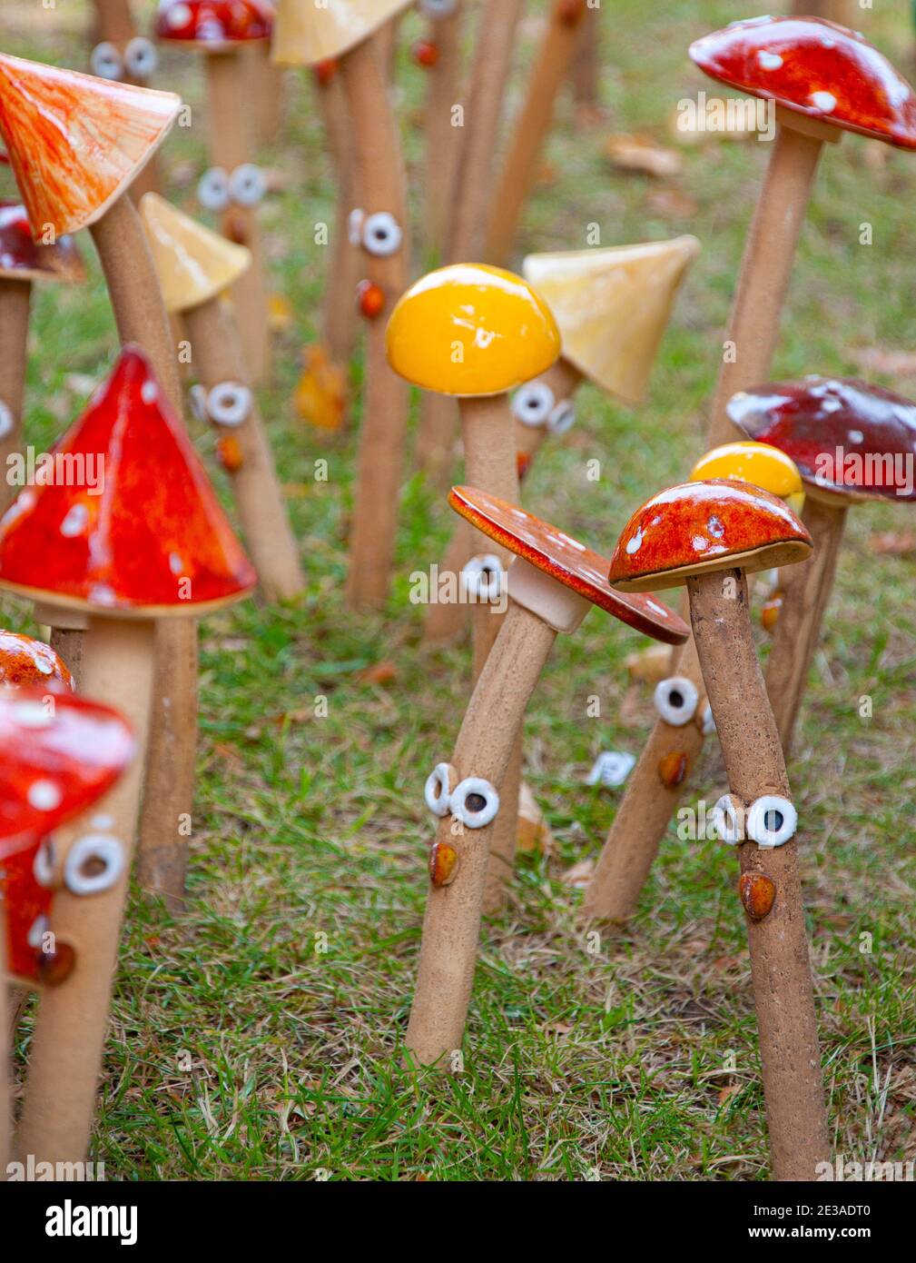 Colorful forest of figurines made of ceramic and porcelain mushrooms ...