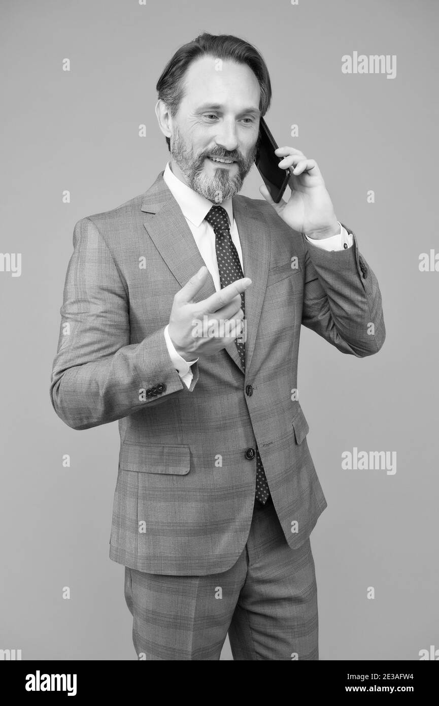 Successful businessman talking online business Black and White Stock ...