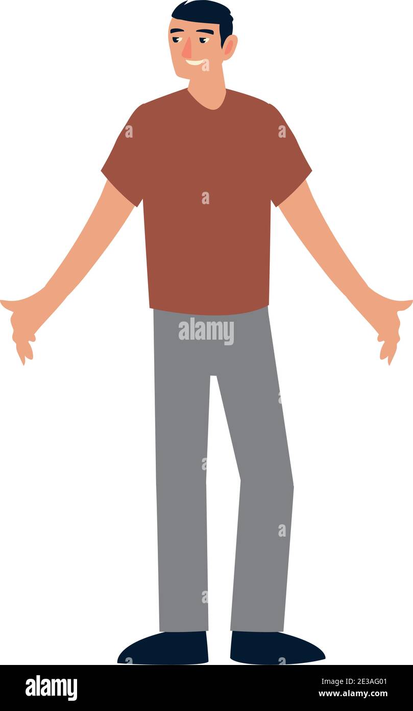 young man character cartoon standing, design on white background vector ...