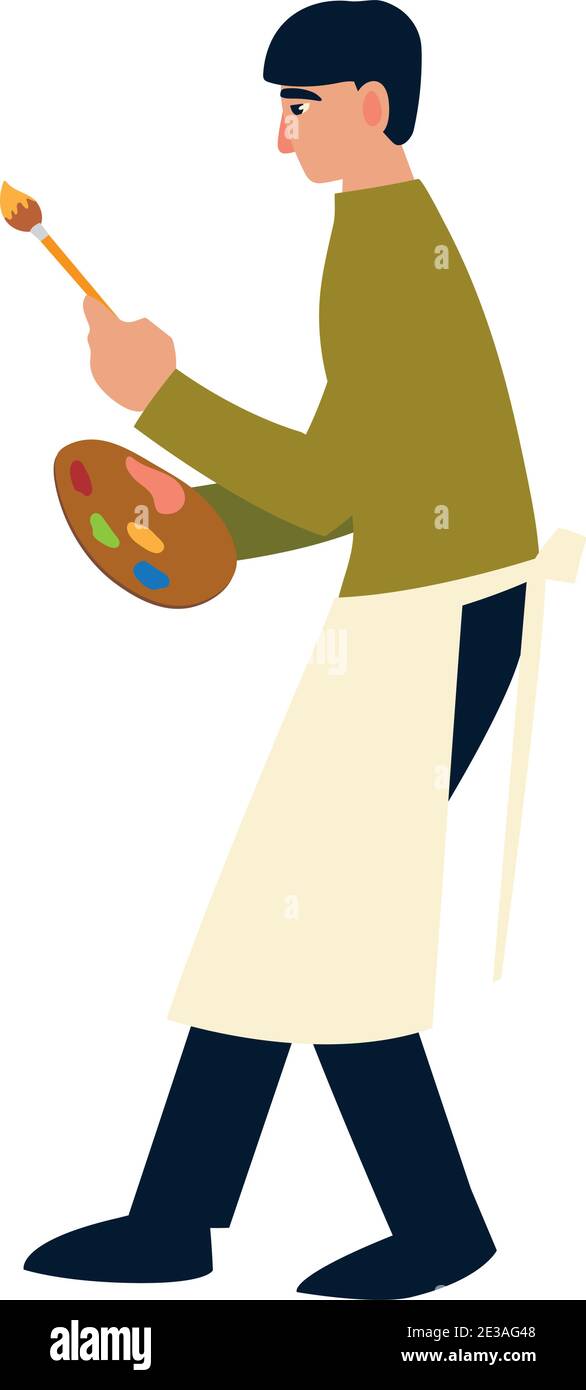 paint class art, painter male student with paintbrush and palette color ...