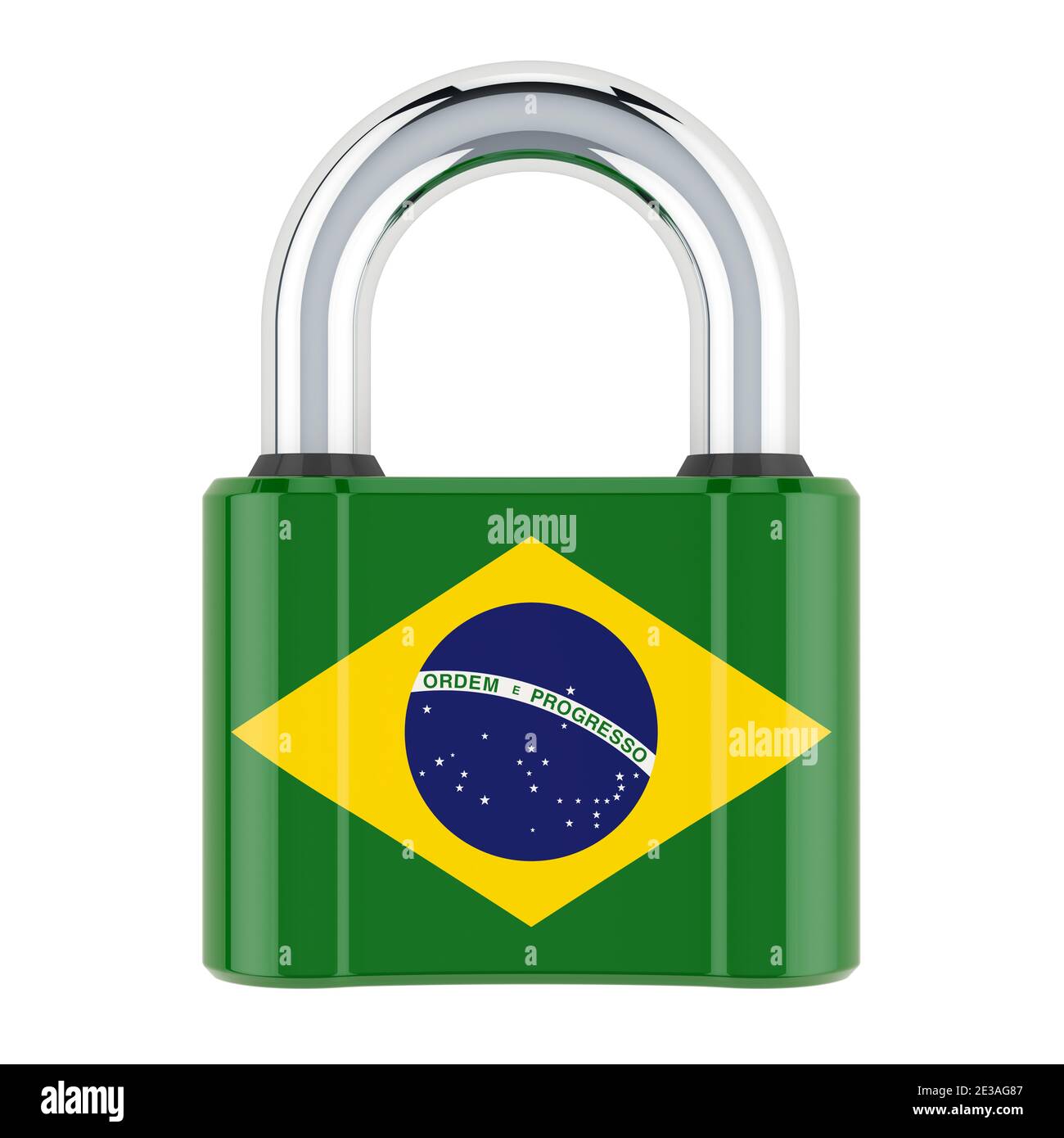 Padlock with Brazilian flag, 3D rendering isolated on white background ...