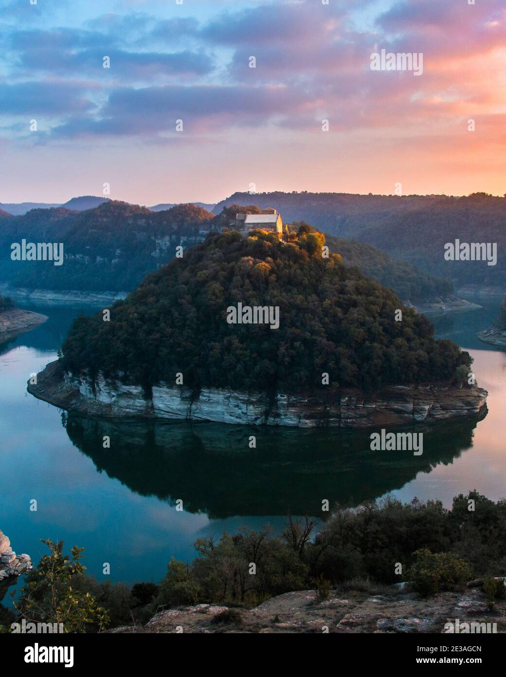 River meander landscape at sunset or sunrise. Isolated religious ...