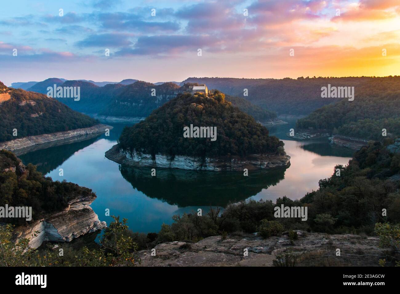 River meander landscape at sunset or sunrise. Isolated religious ...