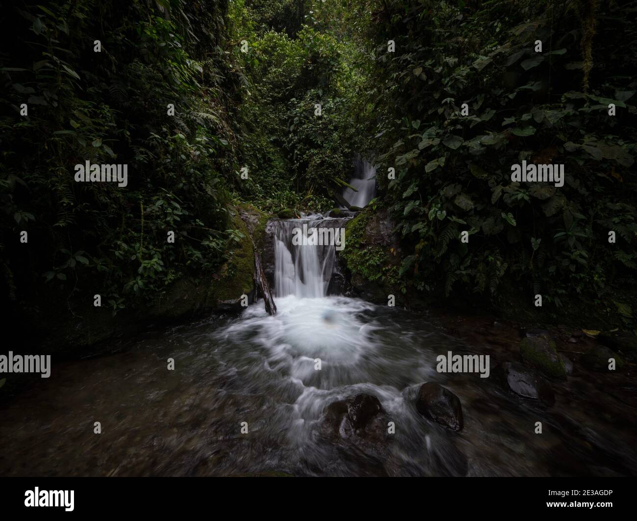 Panorama view of Cascada Madre waterfall in tropical rain cloud forest ...