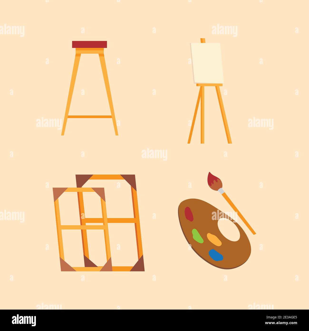 paint class tools canvas easel seat and wood frames vector illustration ...