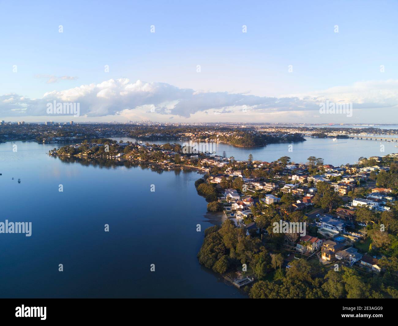 Aerial of waterfront houses along Kangaroo Point near Sylvania Sydney ...