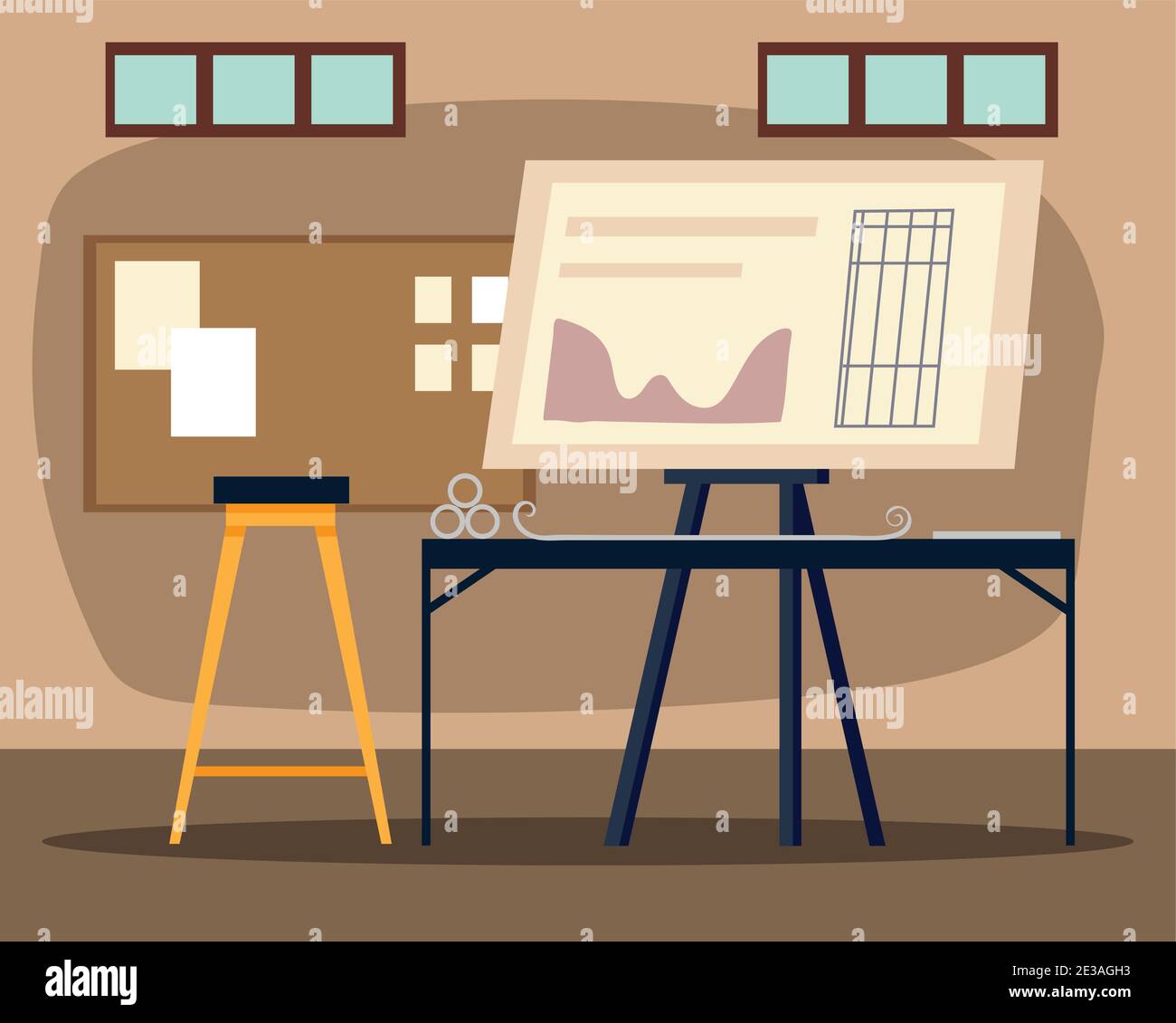architecture office with blueprint table chair workspace vector ...