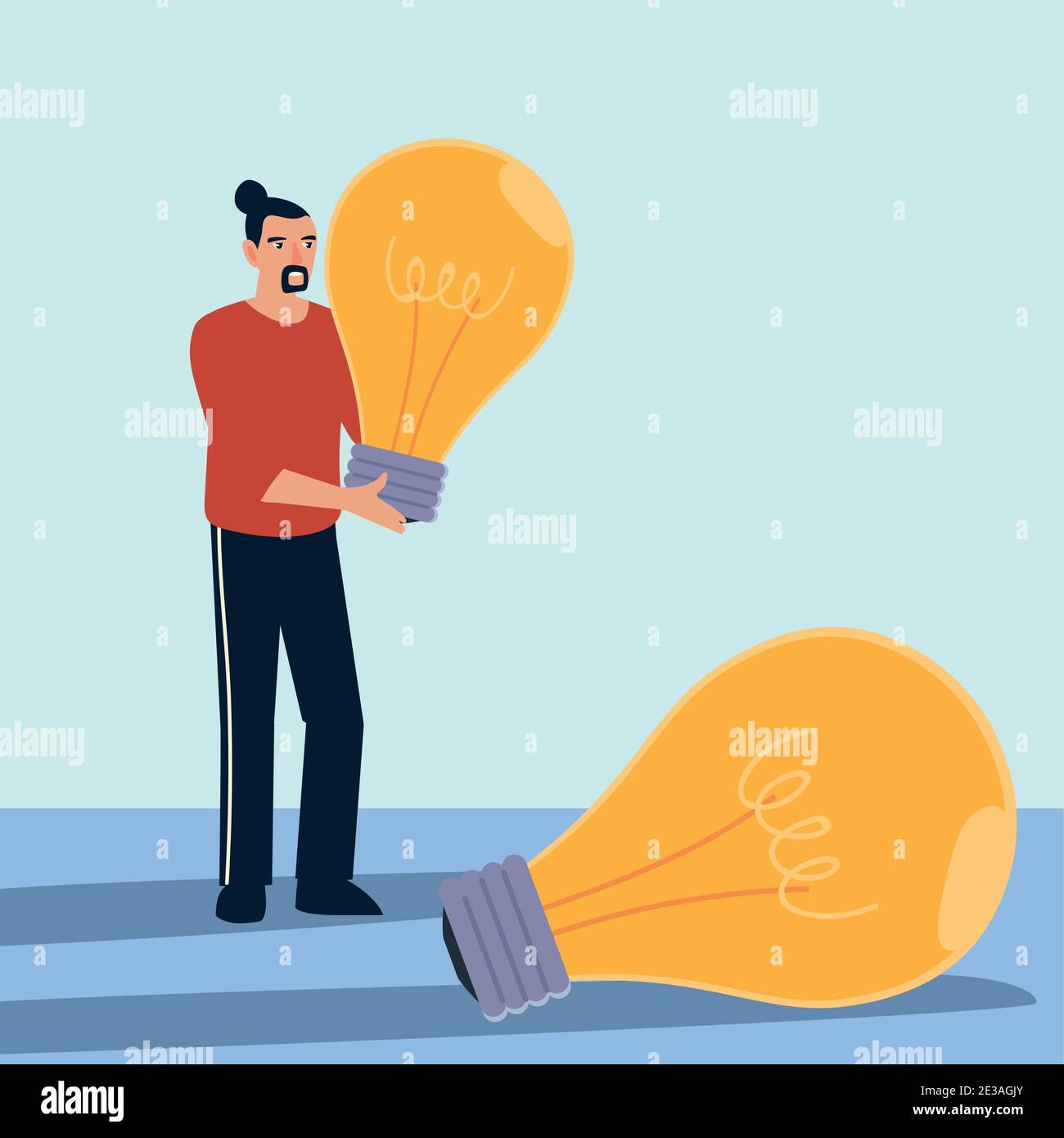 beard man with big light bulbs creativity concept vector illustration ...