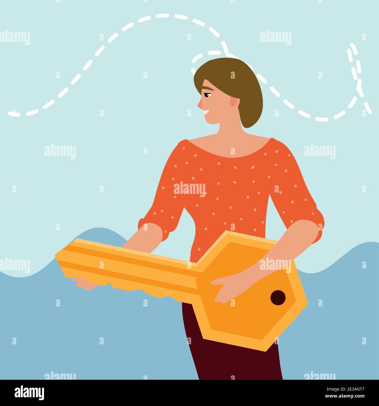 woman with huge key in hands cartoon character vector illustration ...