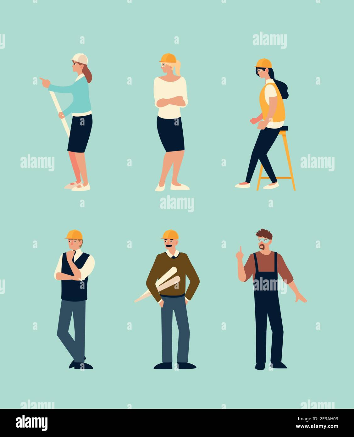 builders and architects set, men and women architect professional ...