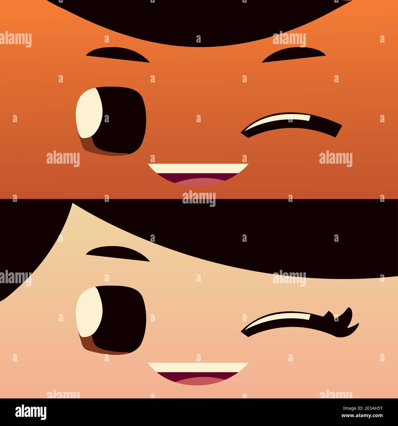 cartoon boy and girl wink face characters, kids design vector ...