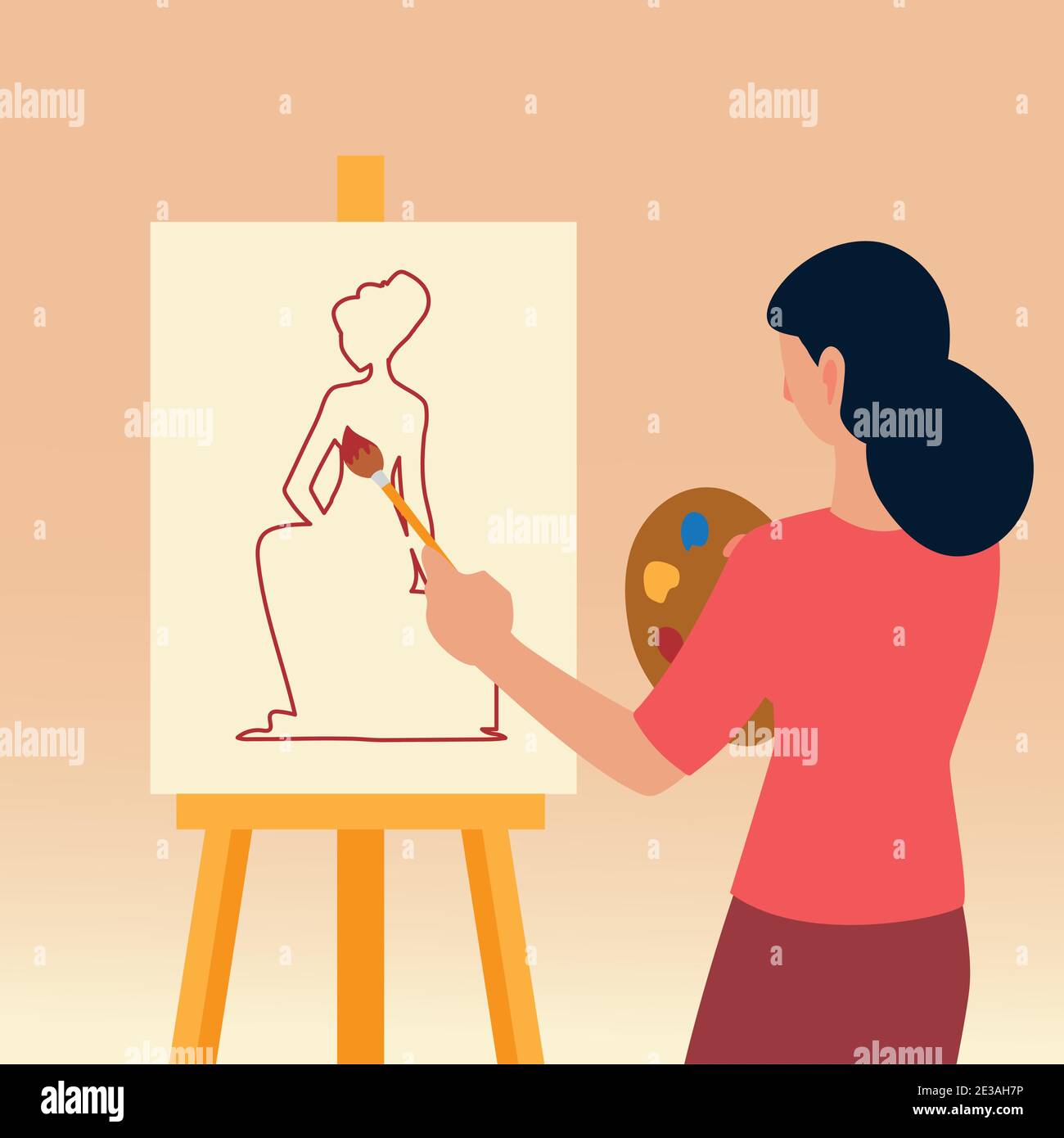 paint class art, woman student painting sketching female model Stock ...