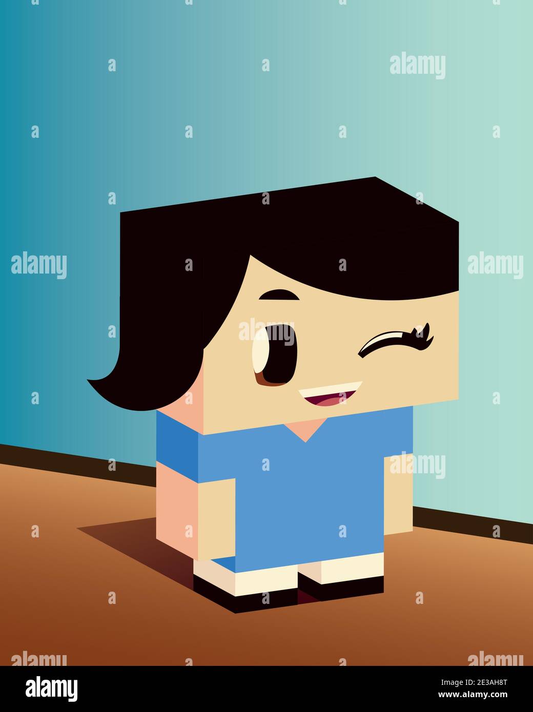 cute little girl standing cartoon in isometric style vector ...