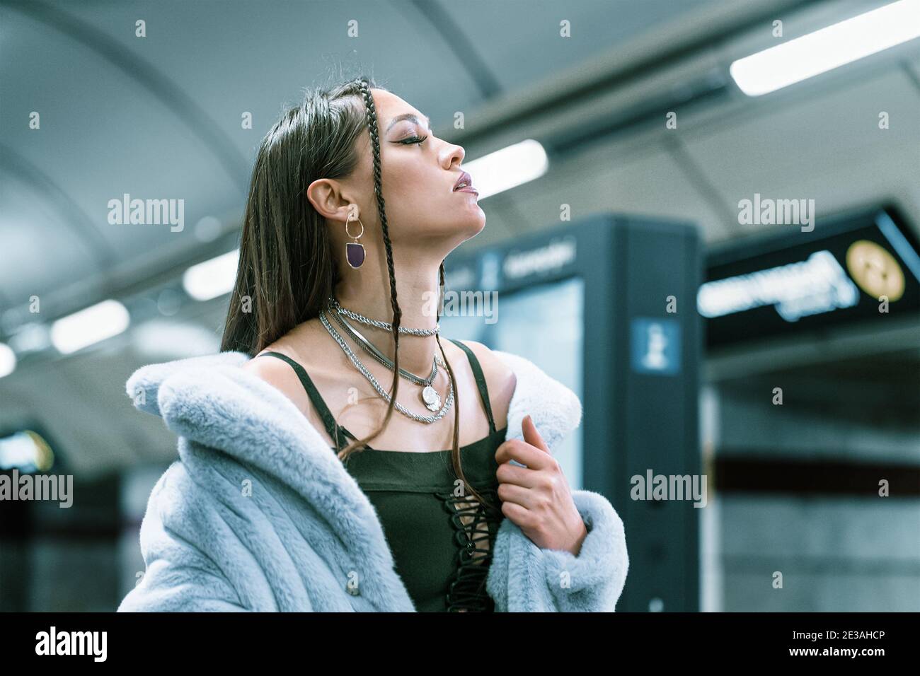 Beautiful woman in the subway hi-res stock photography and images - Alamy