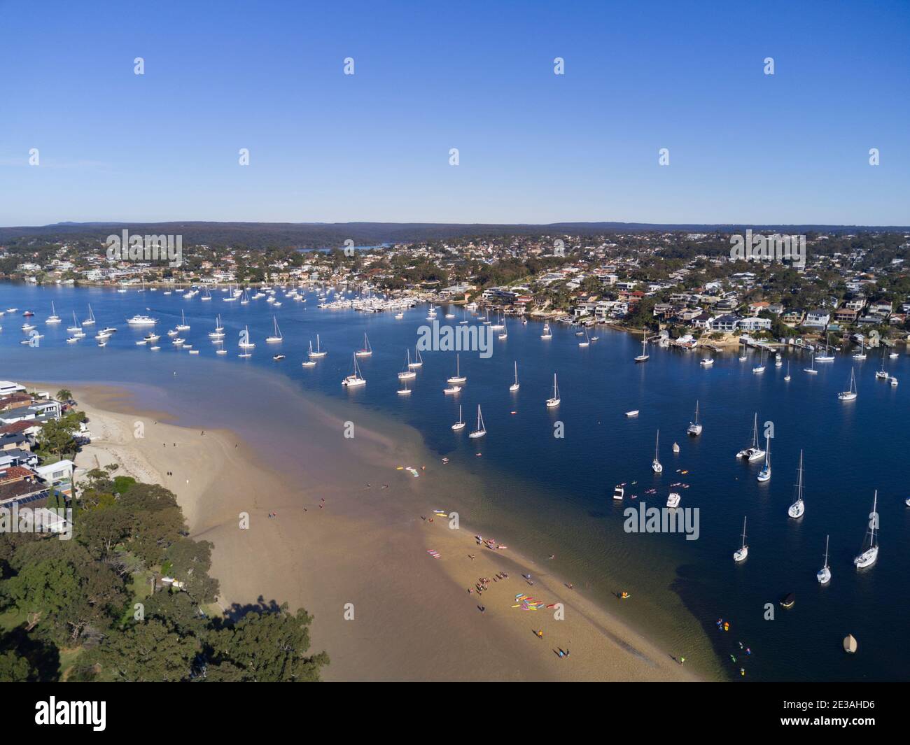 Aerial of yachts and luxury waterfont houses along Port Hacking ...