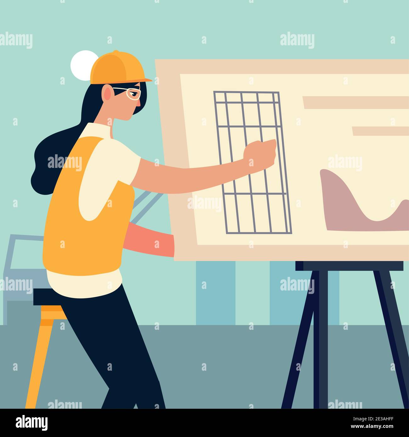 woman architect working on architecture project with drawing board ... woman architect working on architecture project with drawing board ...