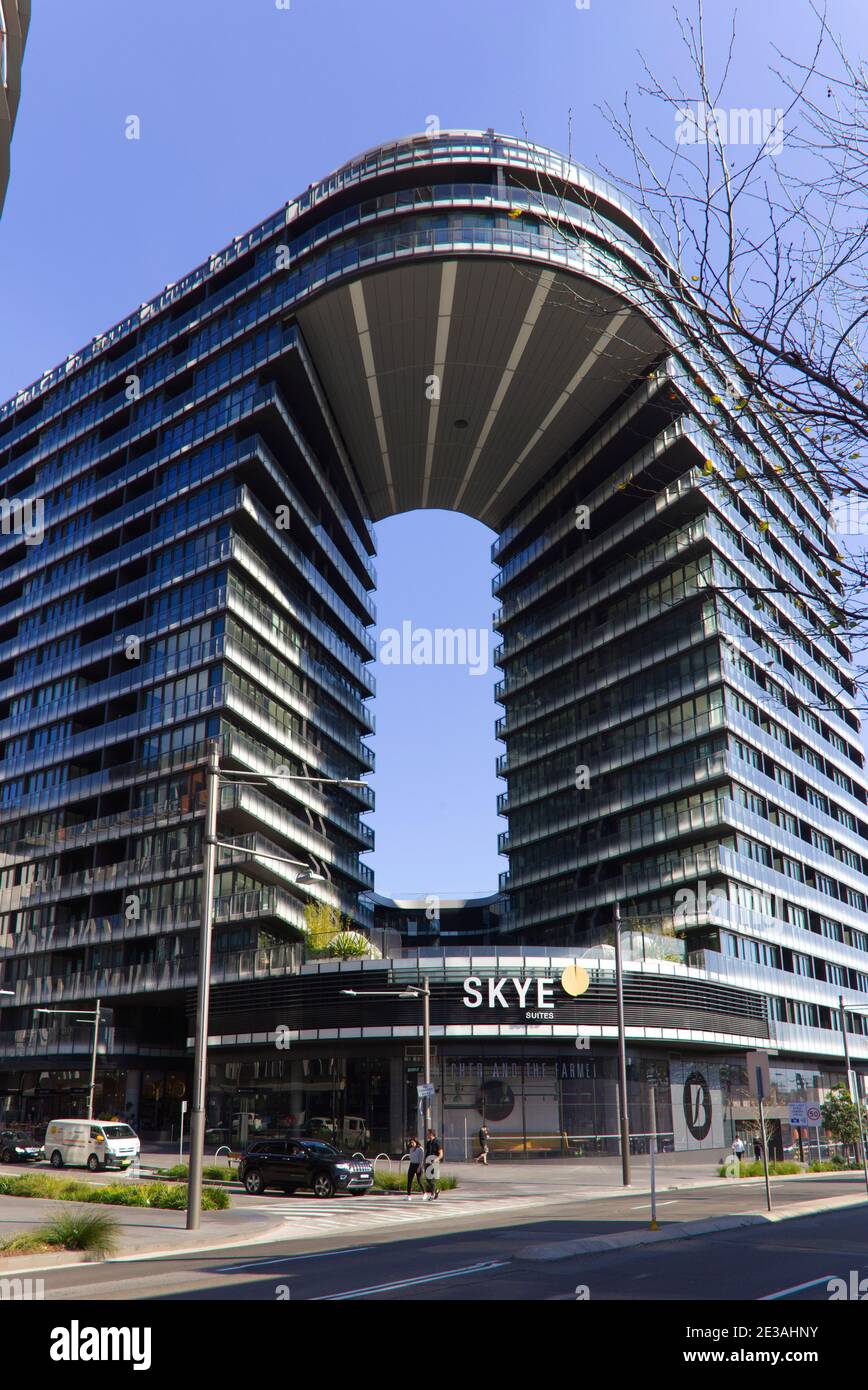 The modern architectural style of the Skye residential towers in Green ...