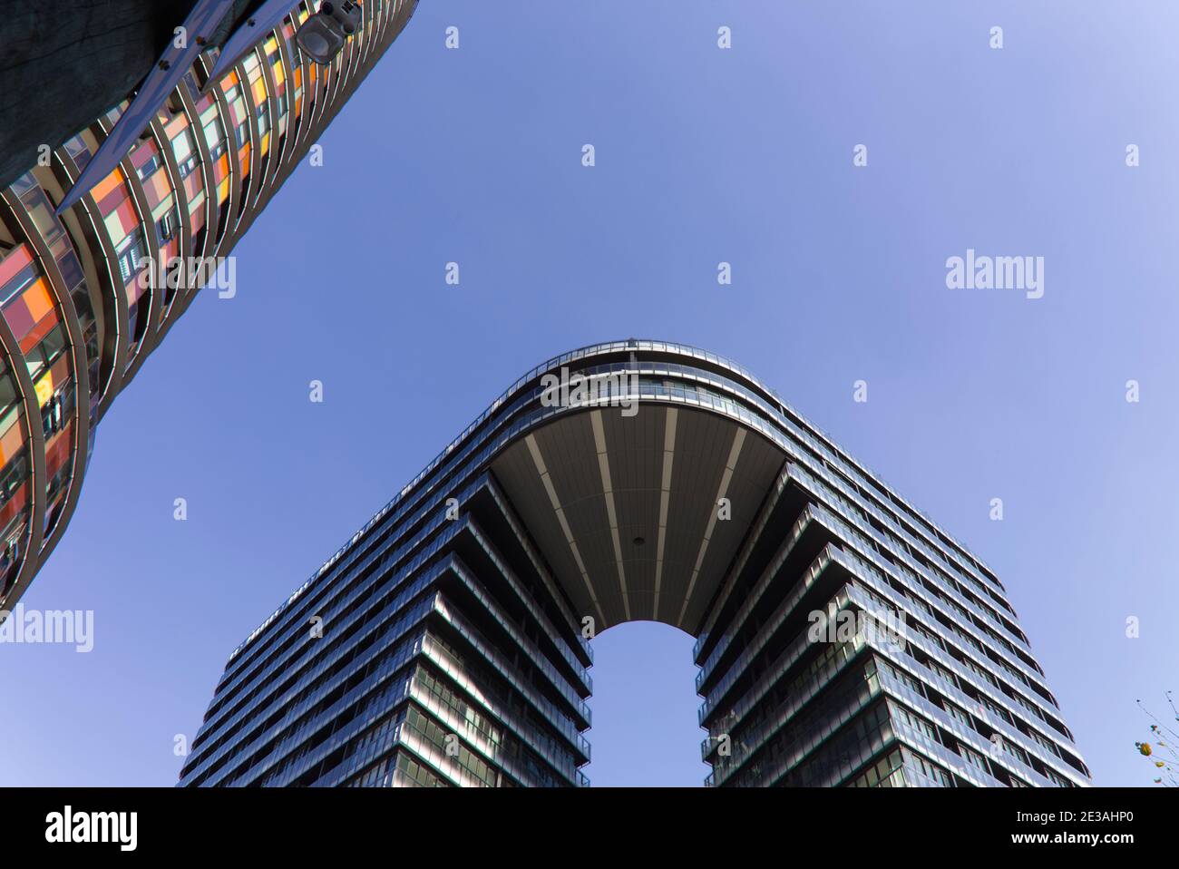 The modern architectural style of the Skye residential towers in Green ...
