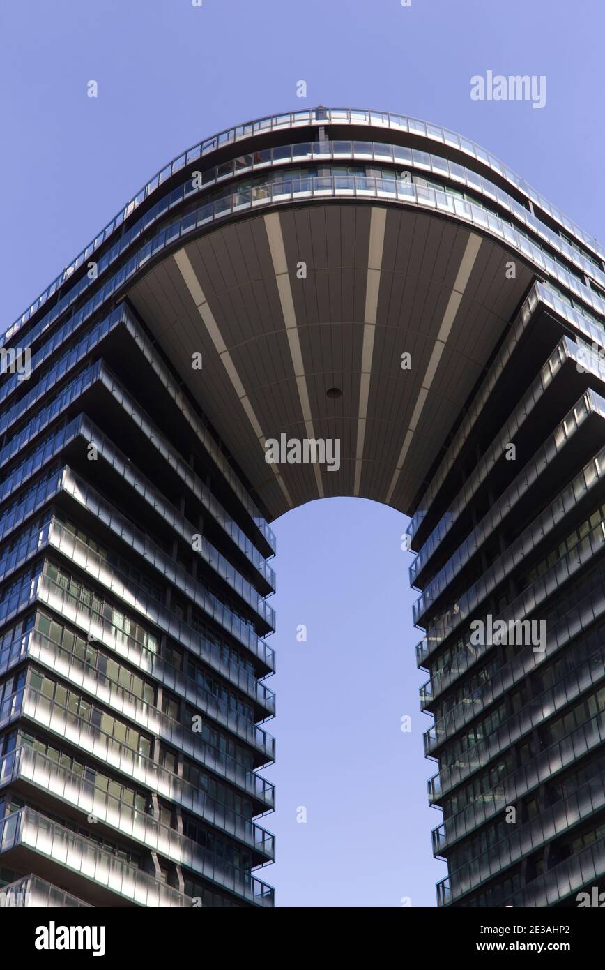 The modern architectural style of the Skye residential towers in Green ...