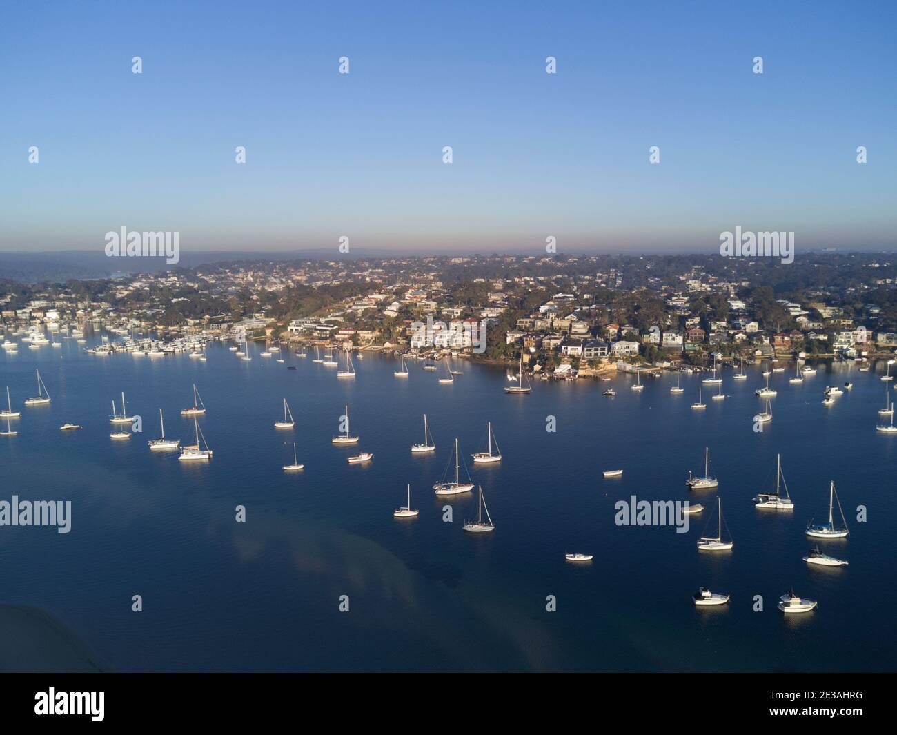 Aerial of the waterfront houses along Port Hacking bay Cronulla ...