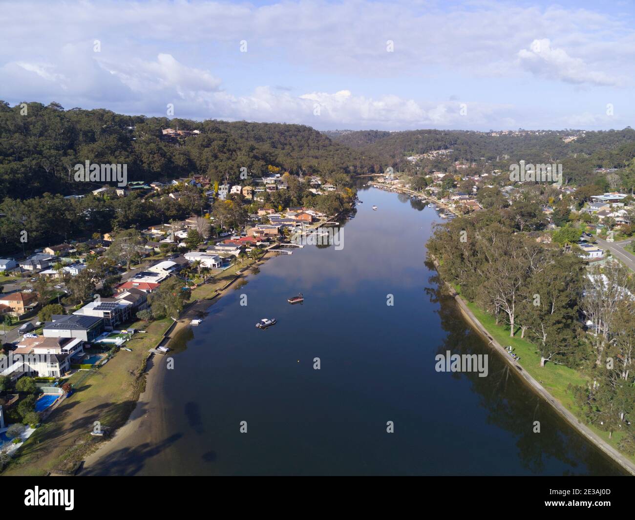 Aerial of Woronora a riverfront suburb in southern Sydney Australia ...