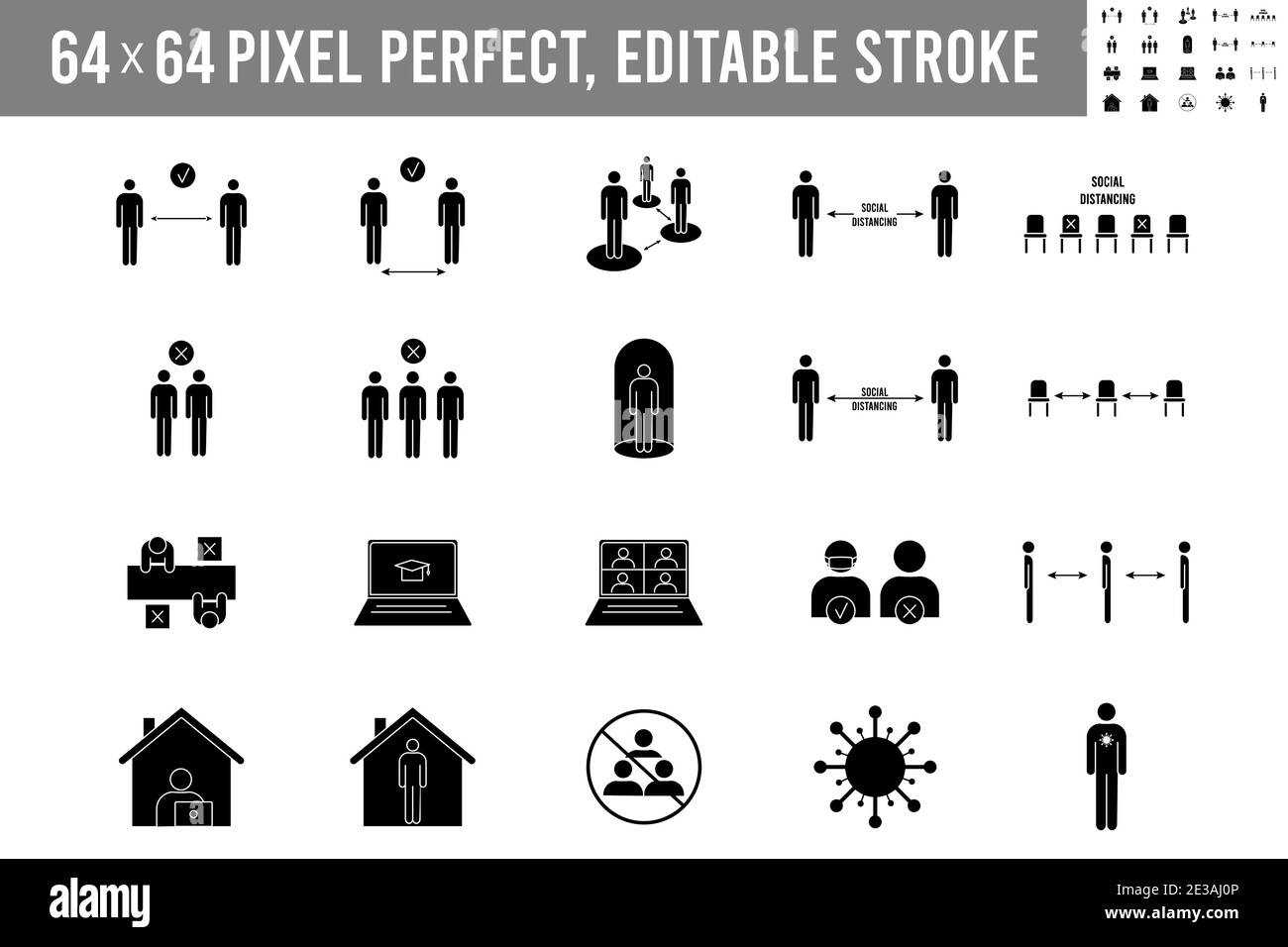 Simple Set of social distancing icon. Icons, self quarantine, stay home ...