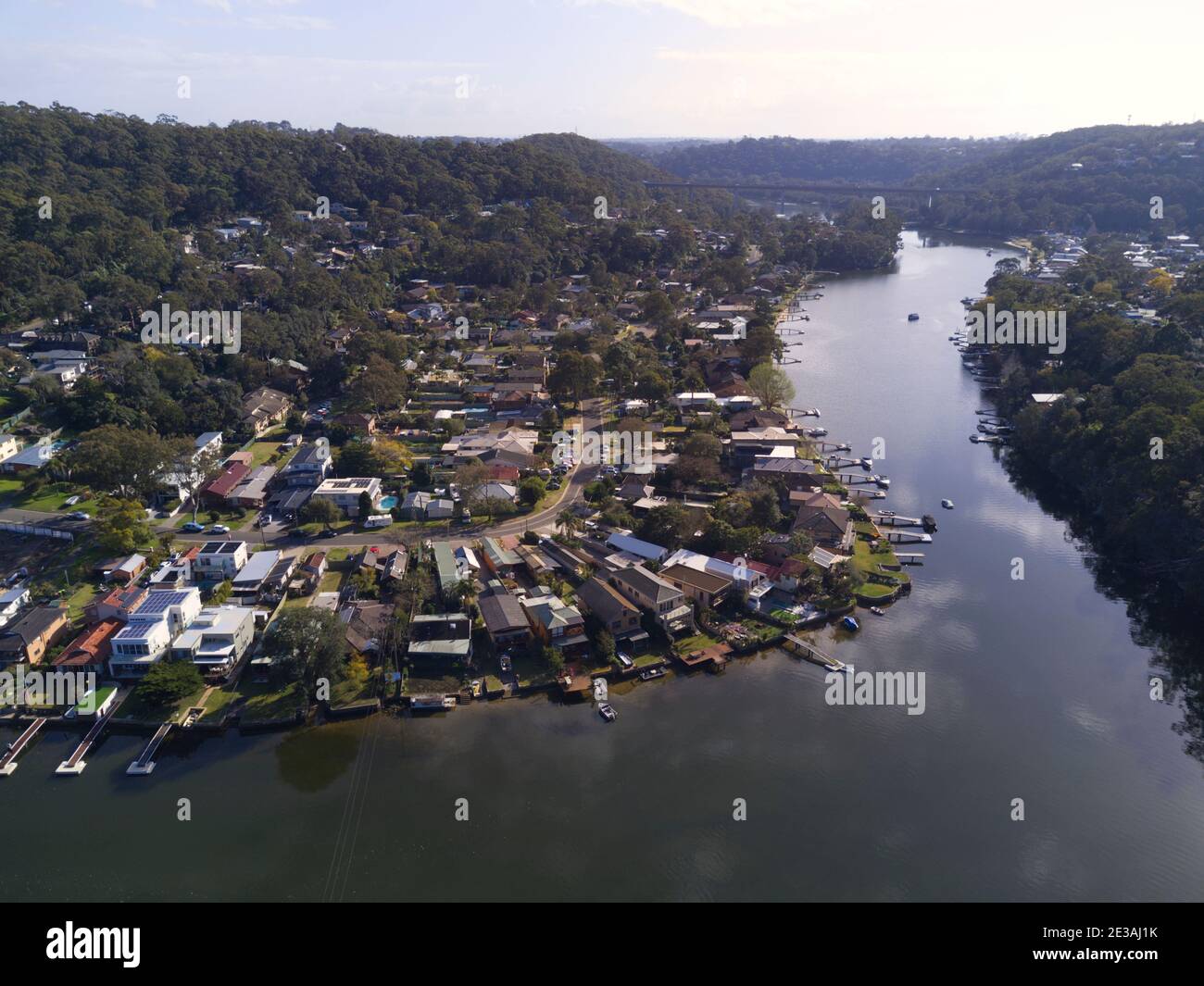 Aerial of Woronora a riverfront suburb in southern Sydney Australia ...