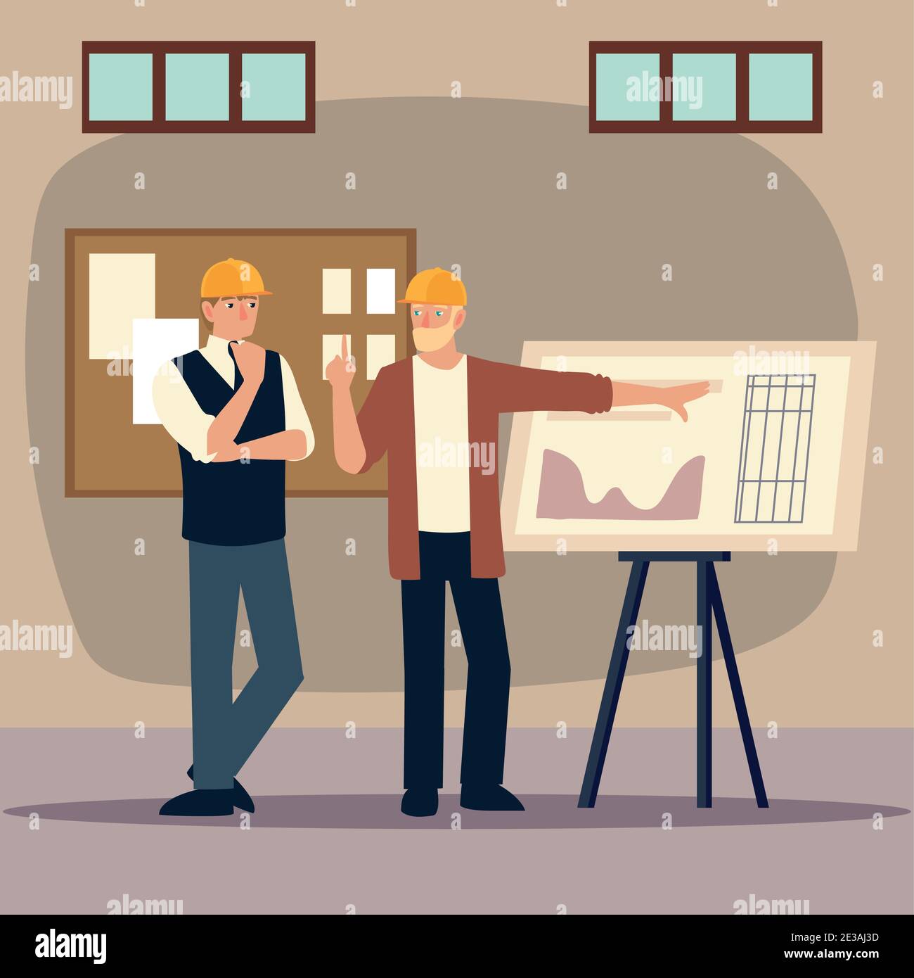 builders and architects, young architect explaining building design ...