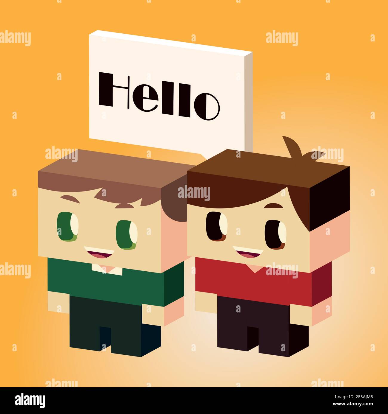 kids, little boys with speech bubble, say hello, isometric style vector ...
