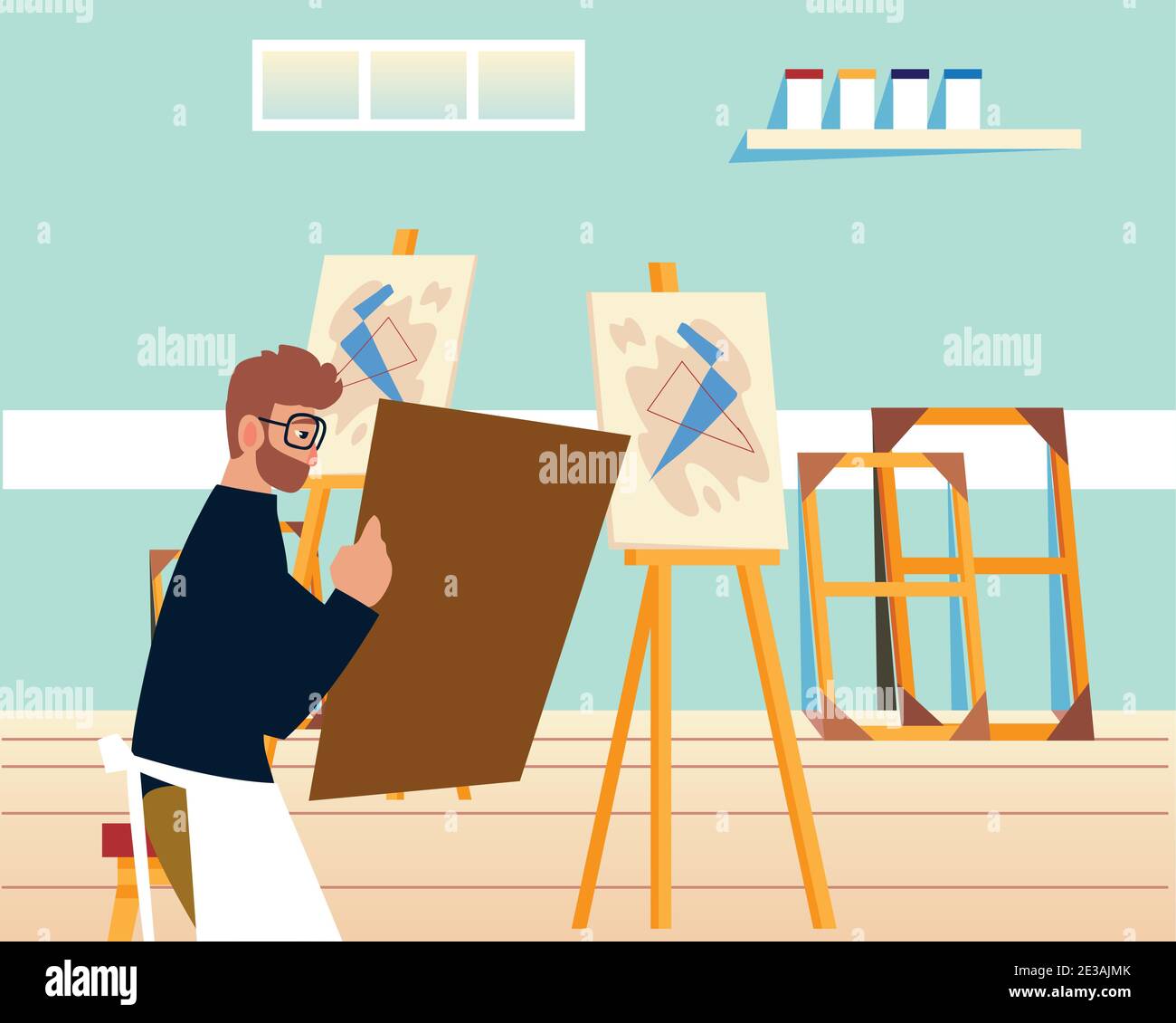 paint class art, male teacher in the studio with tools for class Stock ...