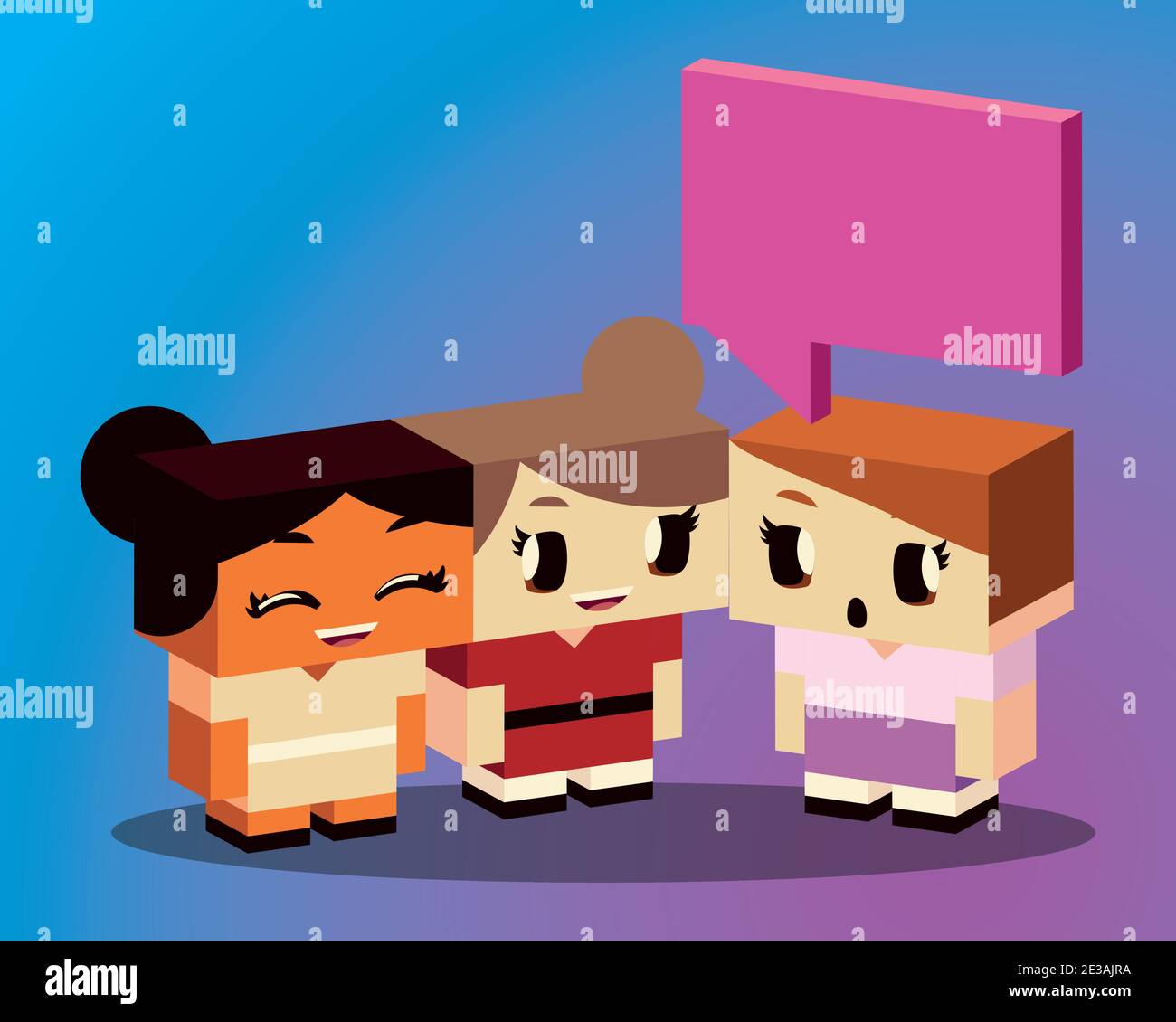 cute girls talking characters cartoon, isometric style vector ...
