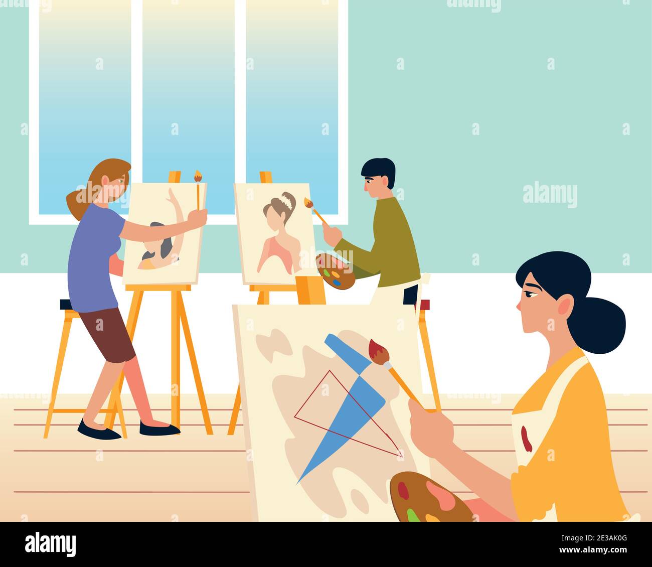 paint class, people painting, drawing and making artworks Stock Vector ...