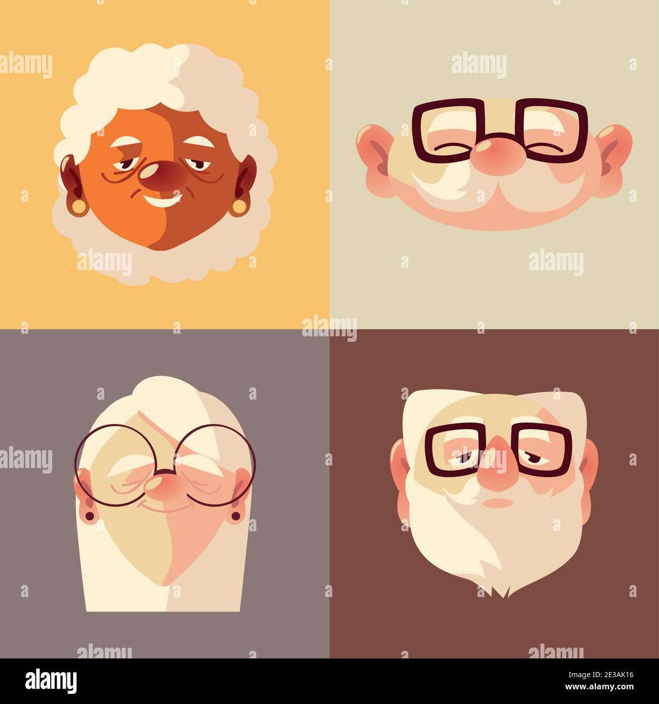 senior people, cute faces old men and women characters with glasses ...