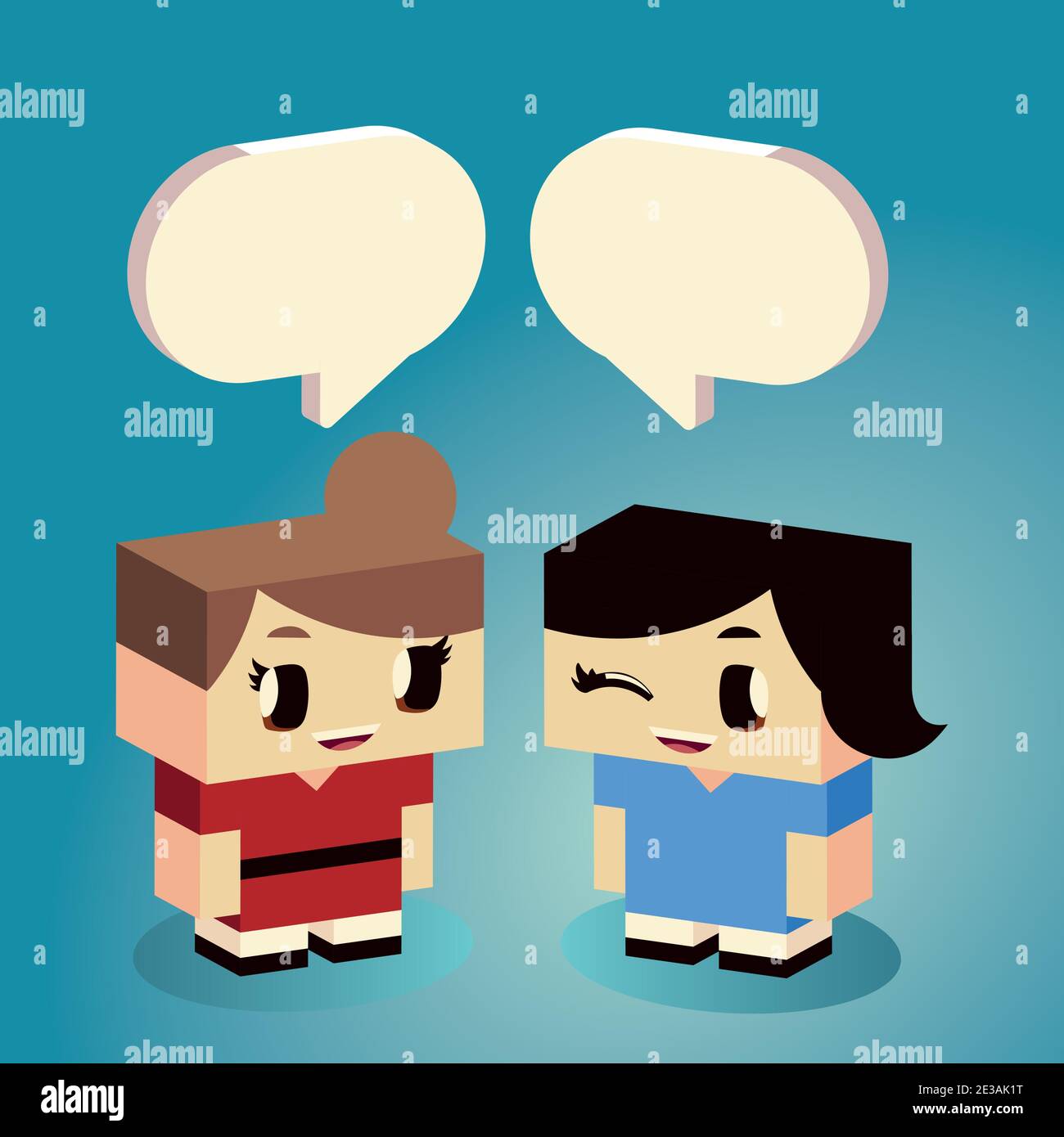cute little girls speech bubble talking cartoon, isometric style vector ...