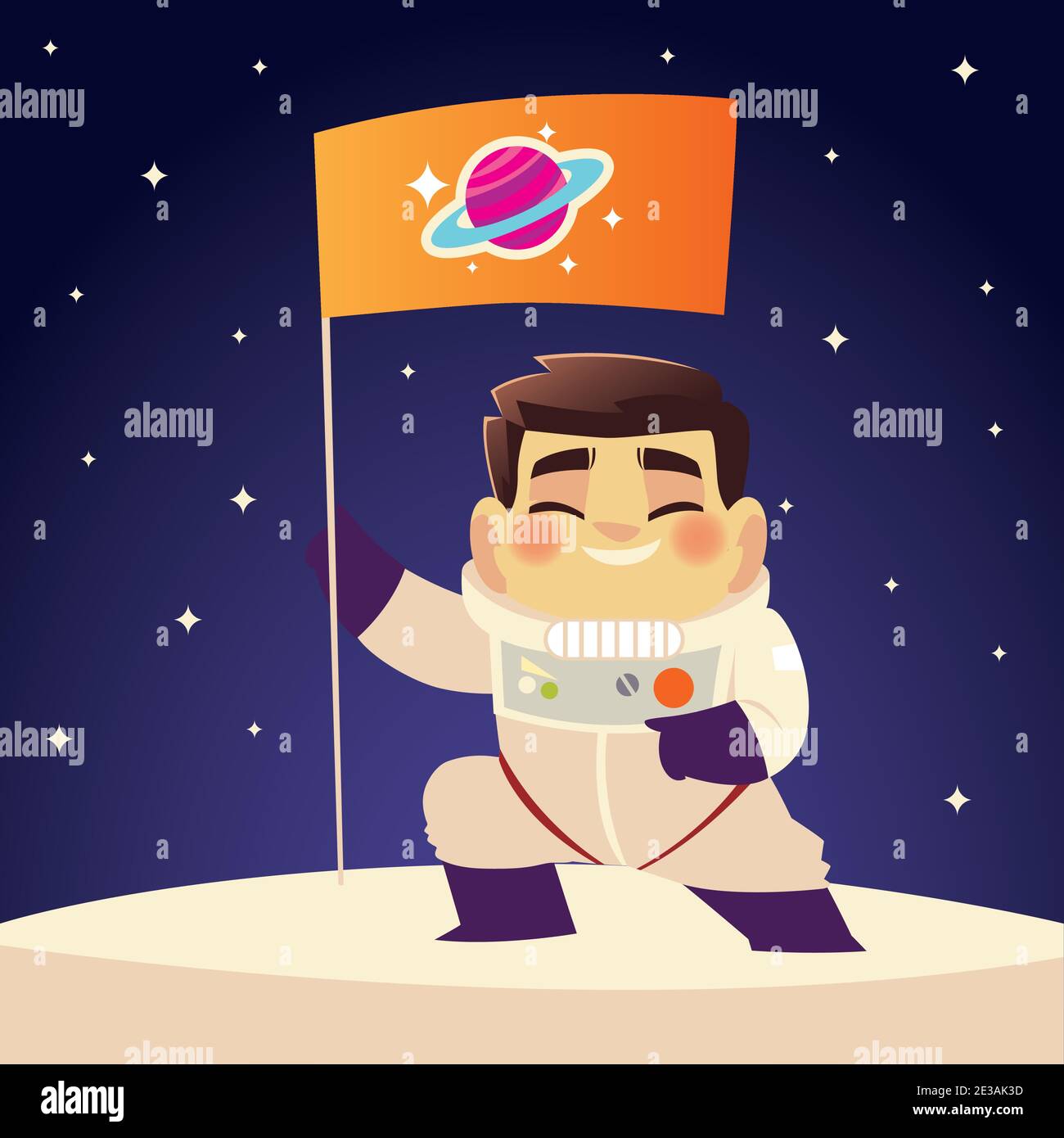 space astronaut with flag on planet stars cosmos cartoon vector ...