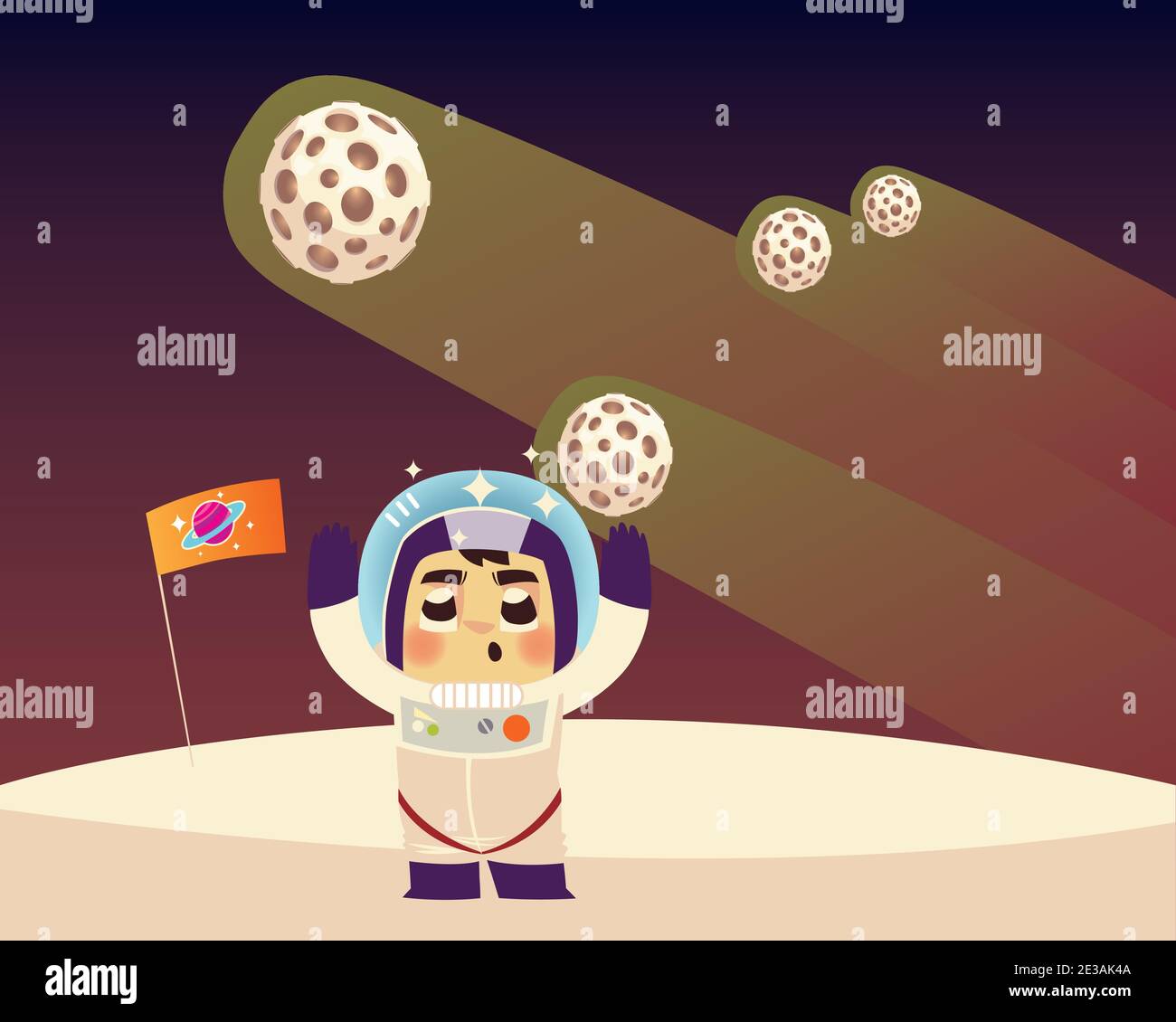 space astronaut character flag planets and comet cartoon vector ...