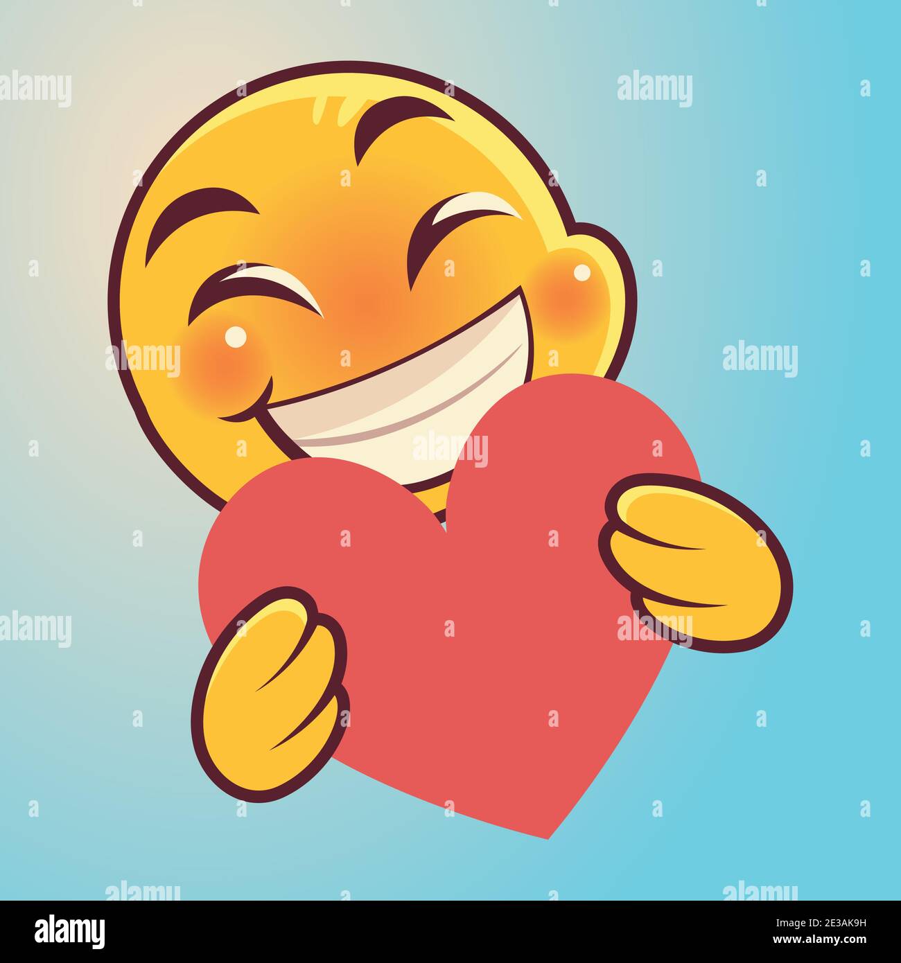 funny emoji, emoticon face with heart expression social media vector ...