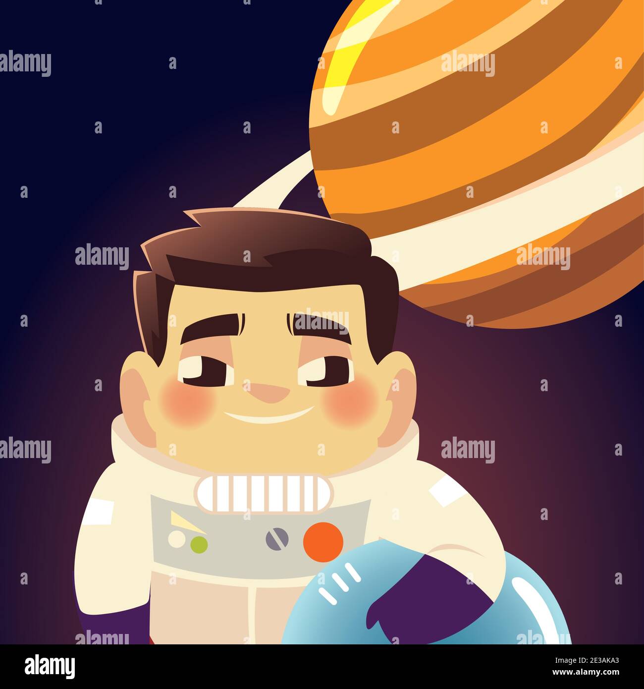 space astronaut with helmet and saturn planet galaxy cartoon vector ...