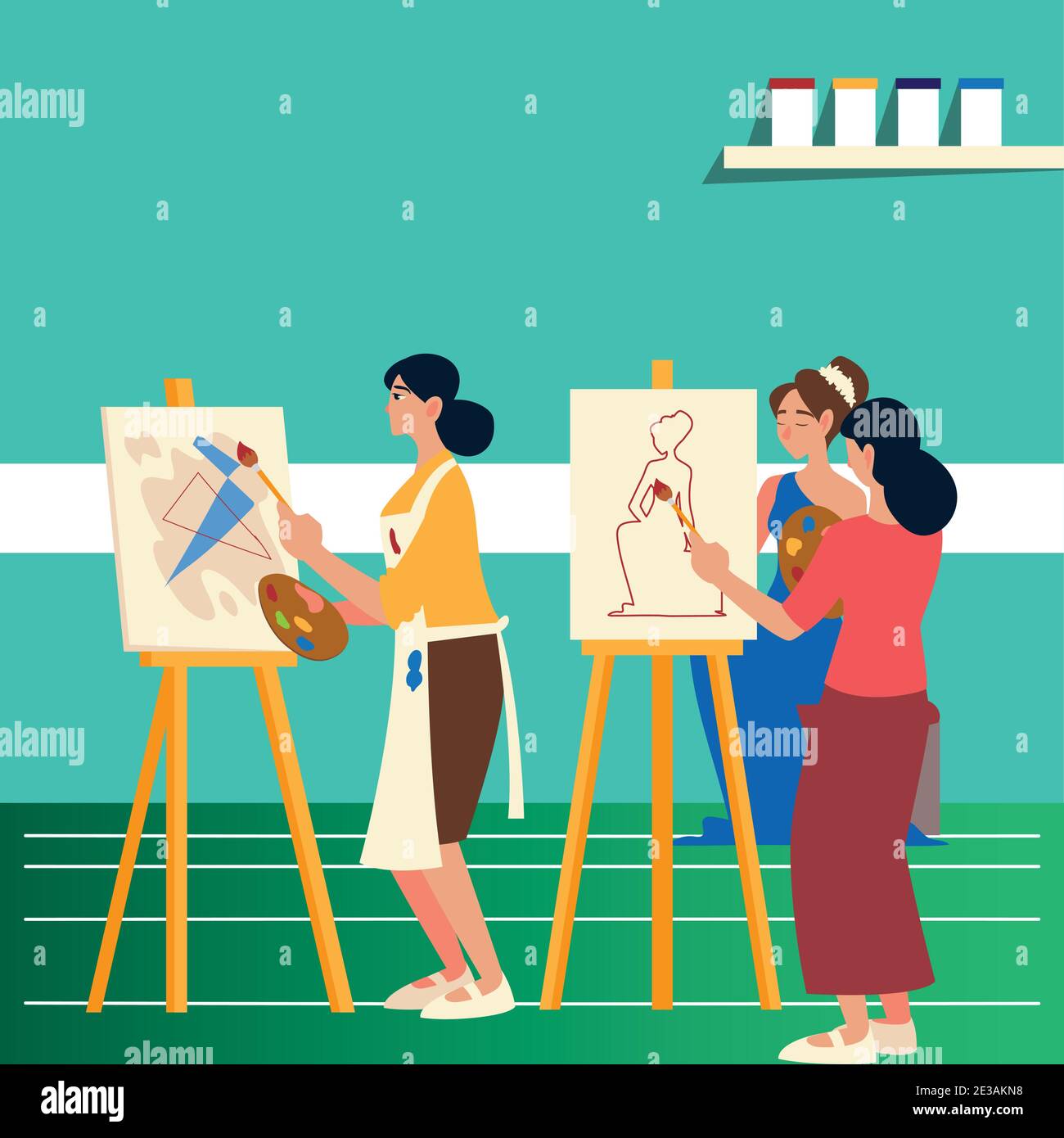 paint class art, women painting abstract and picture female model in ...