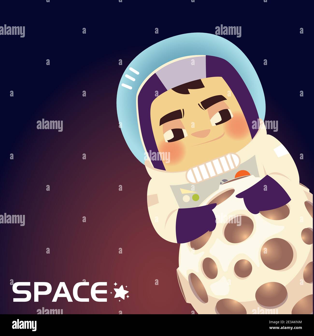space spaceman in suit helmet with planet cartoon vector illustration ...