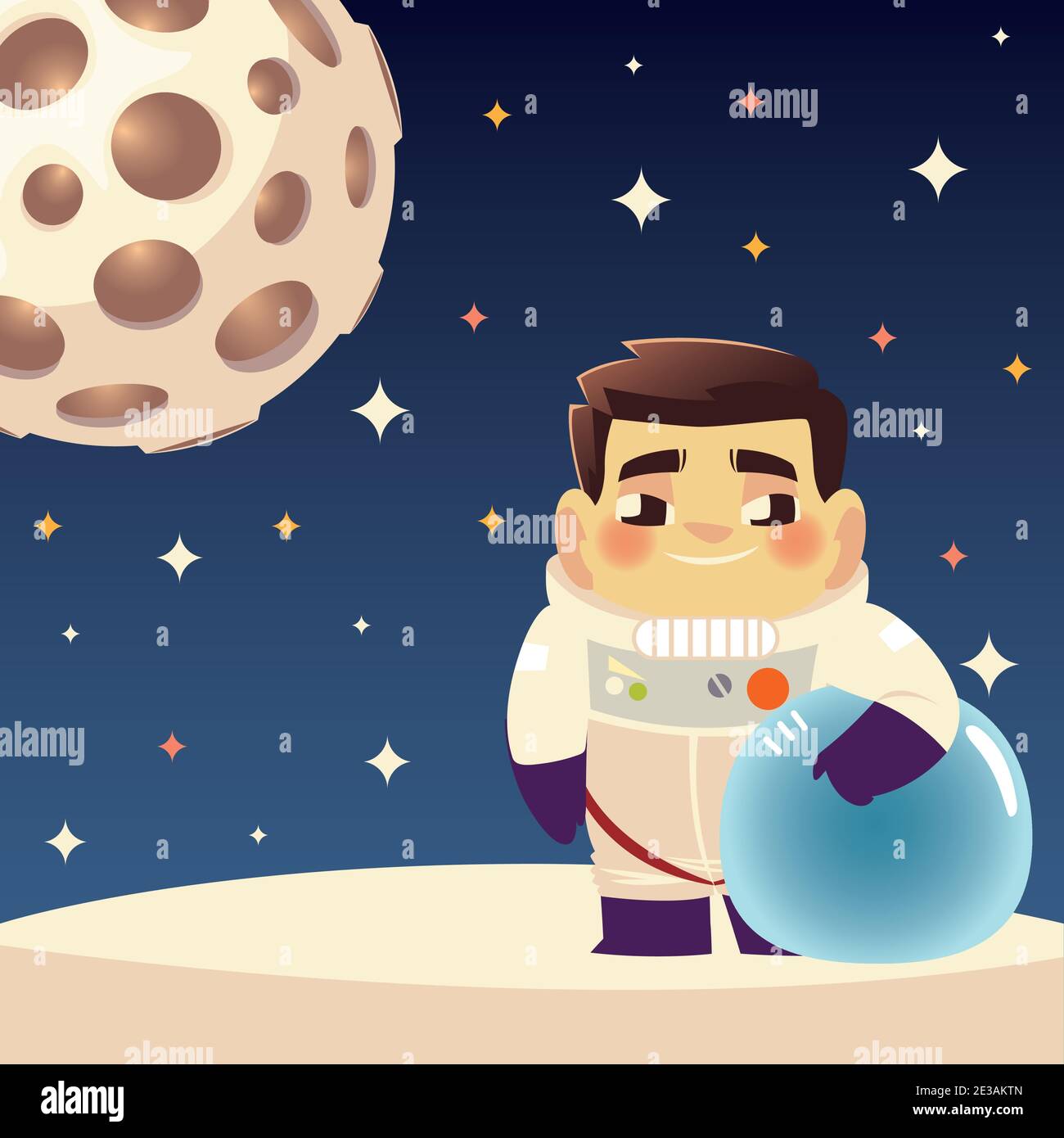 space astronaut character planet and stars cosmos cartoon vector ...