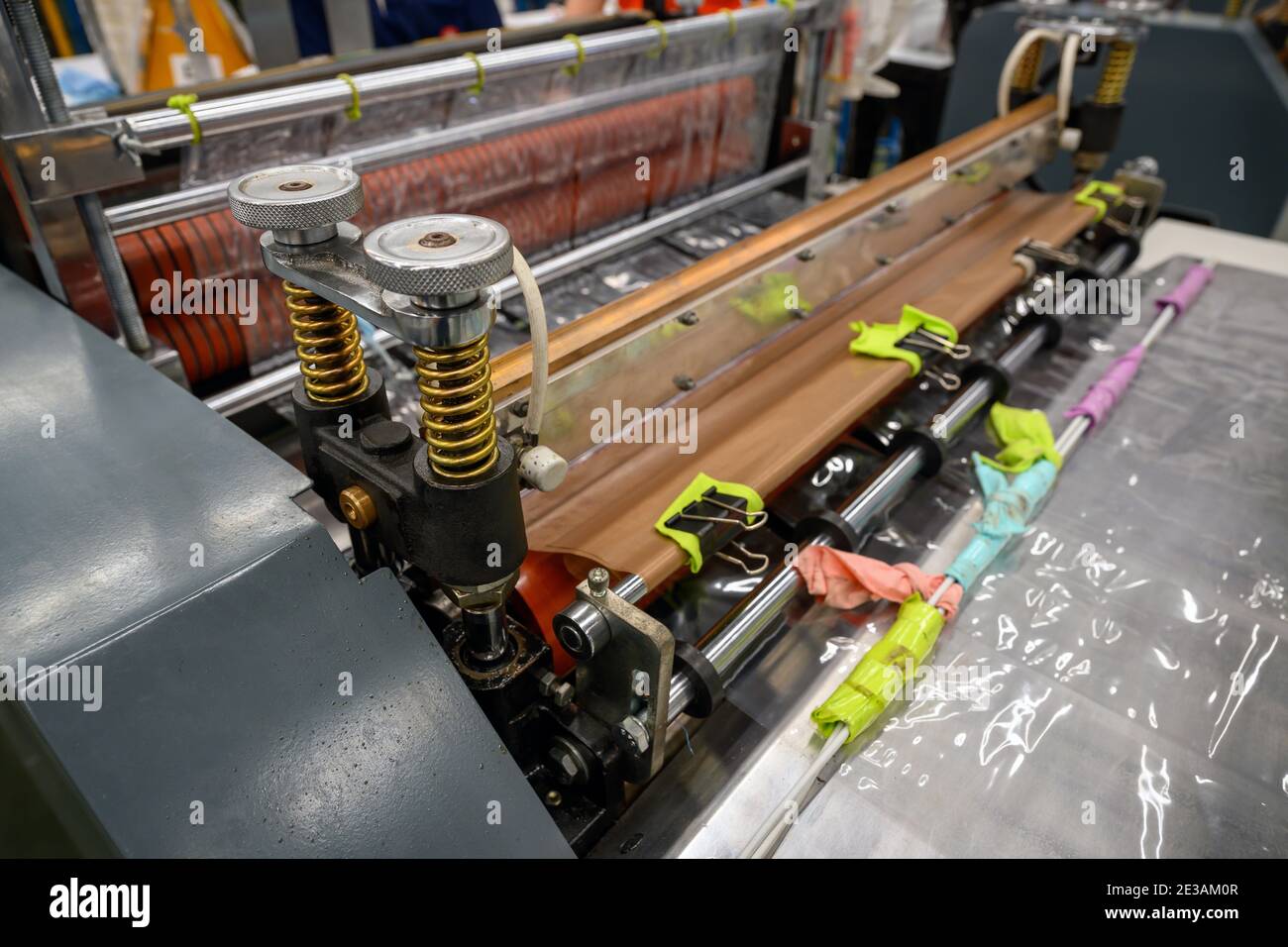 Plastic bag making machinery Polyprophylene Working in a factory ...